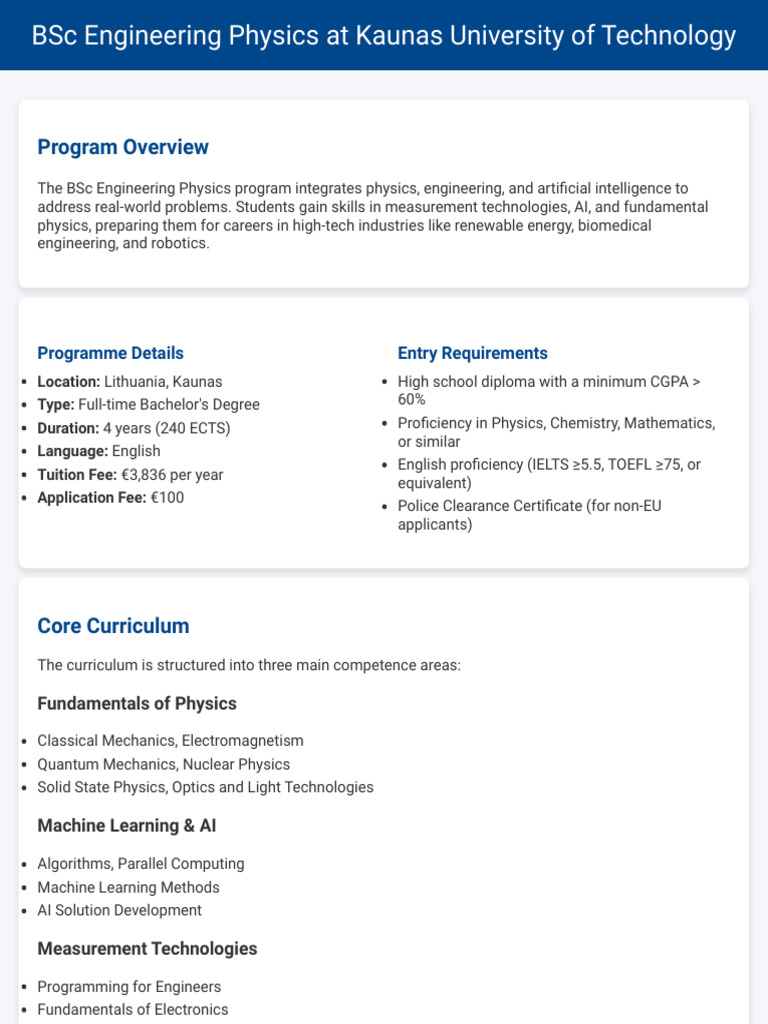 BSc Engineering Physics at KTU, Lithuania | PDF