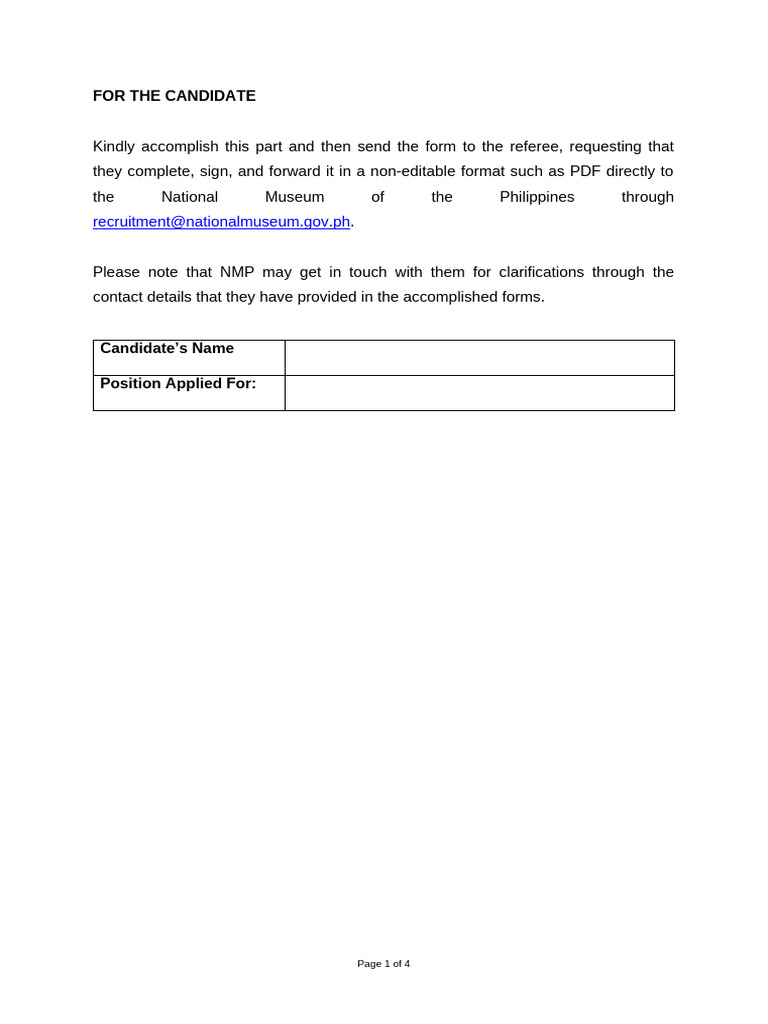 National Museum Candidate Reference Form | PDF
