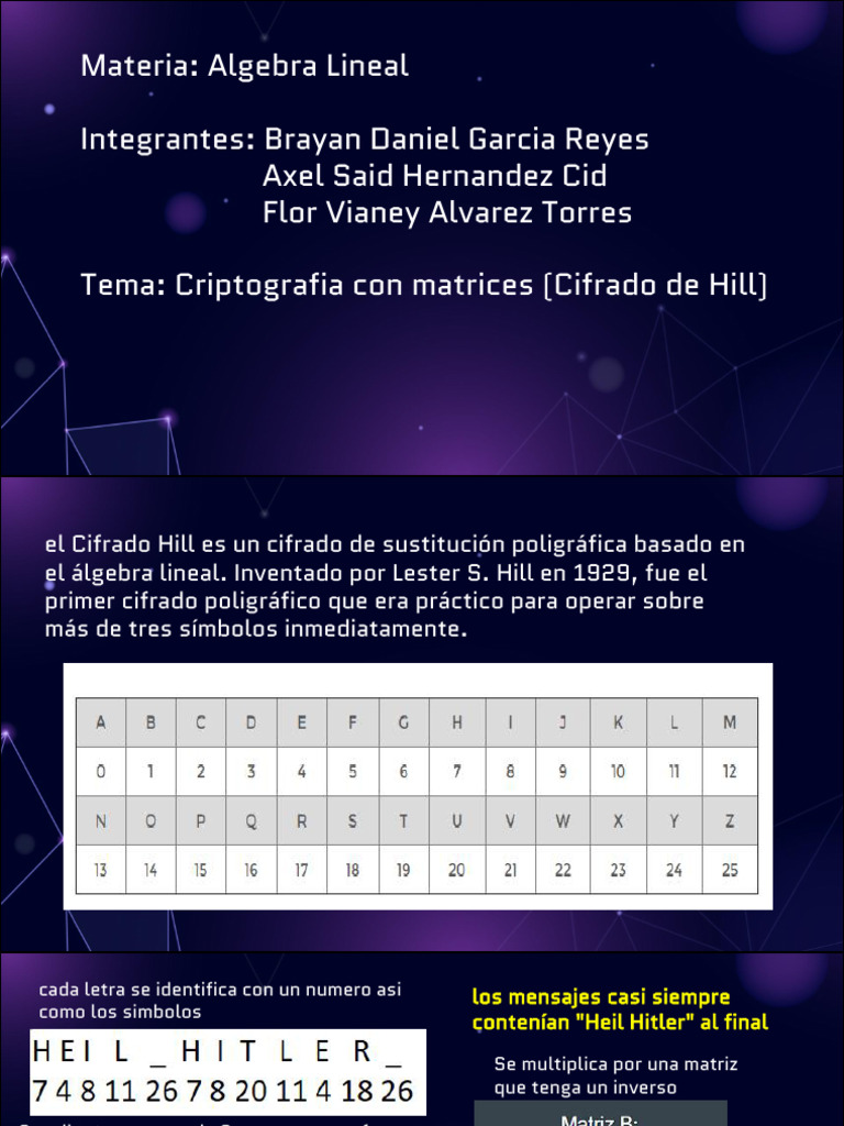 Criptografía: Cifrado Hill y Matrices | PDF