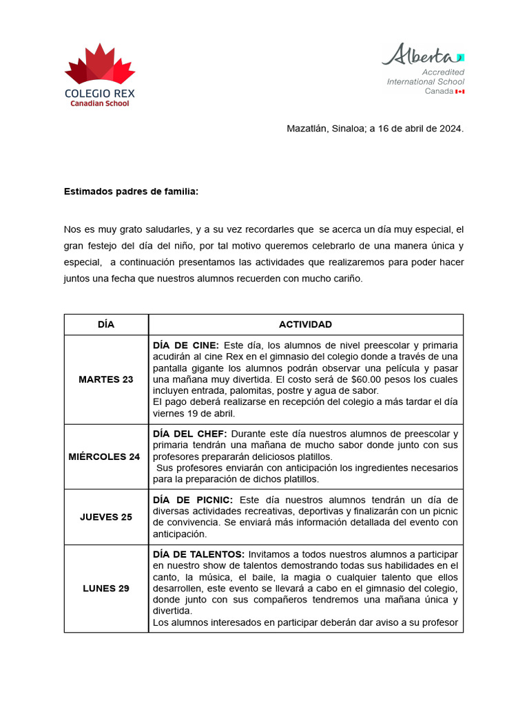 Circular Día Del Niño 2024 | PDF