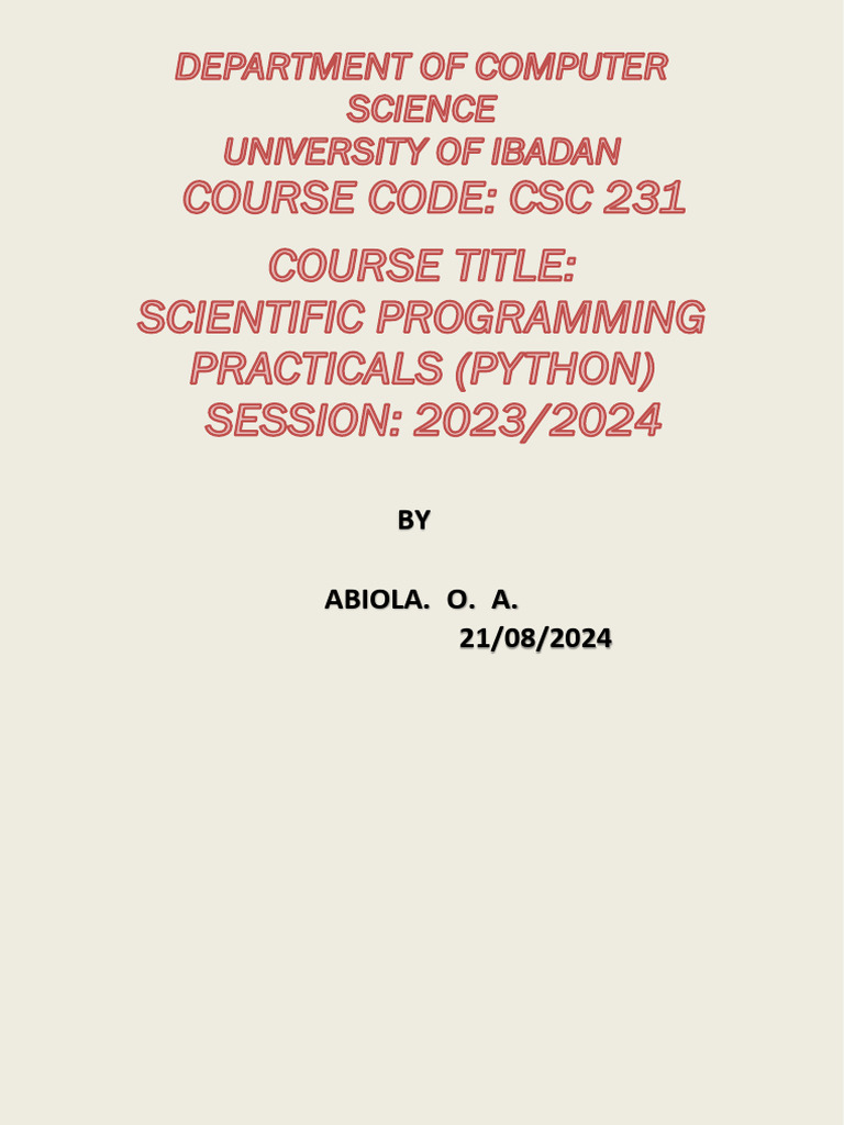 CSC 231 Practical 2024 | PDF | Python (Programming Language) | Area