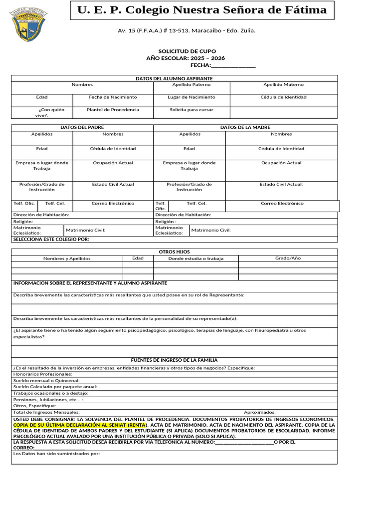 Solicitud de Cupo Escolar 2025-2026 | PDF