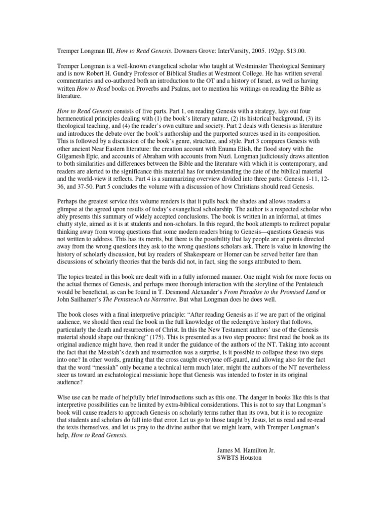 Understanding Genesis with Longman | PDF | Book Of Genesis | Bible