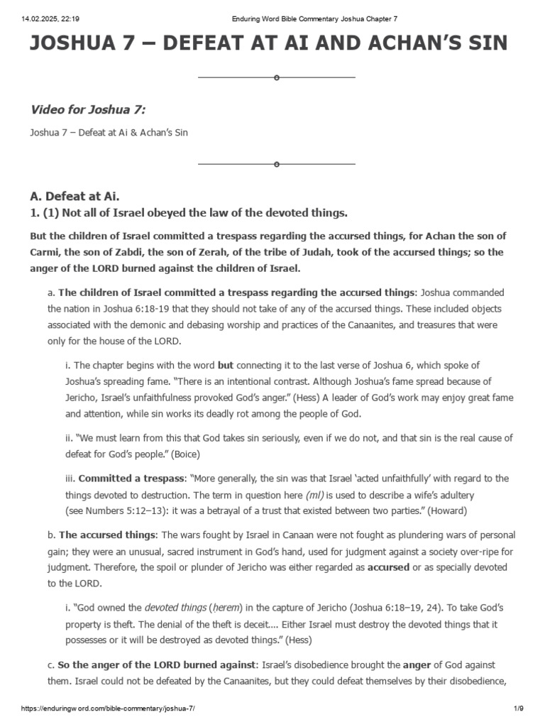 Defeat at Ai: Achan's Sin Explained | PDF | Joshua | Book Of Deuteronomy