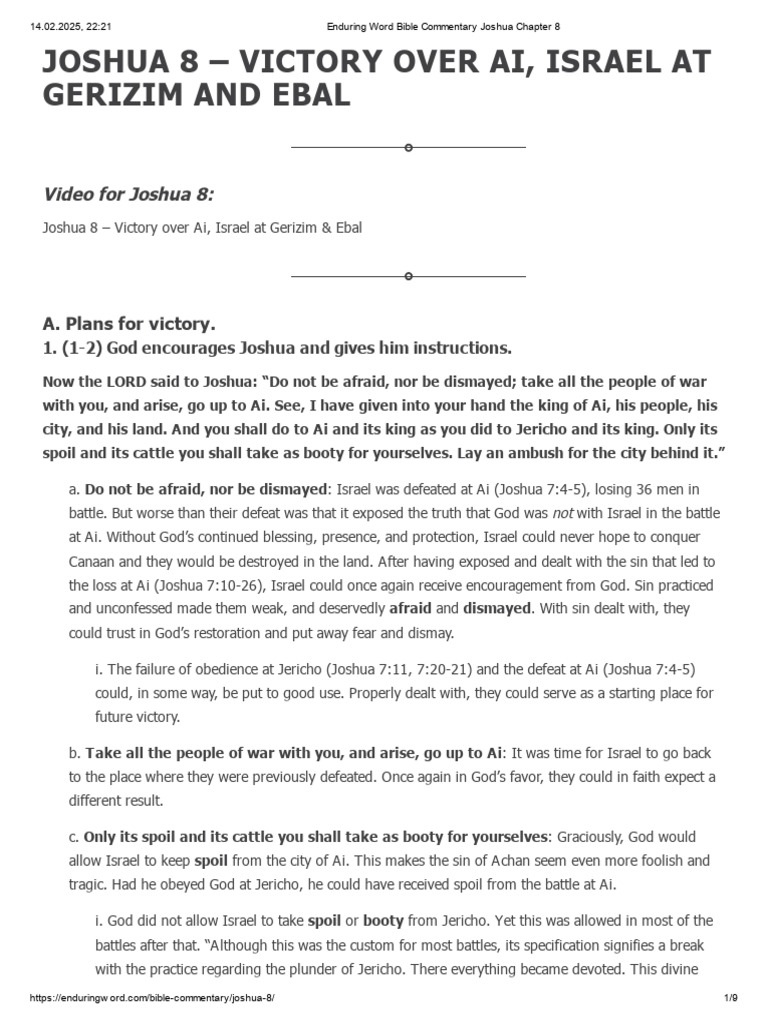 Enduring Word Bible Commentary Joshua Chapter 8 | PDF | Joshua | Bible ...