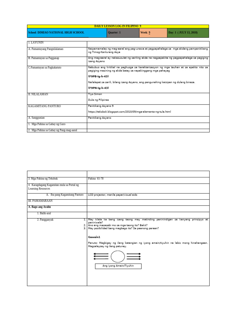 DLL FIL 9 Q1 WK 9 DAY 1-JULY 13, 2018 | PDF