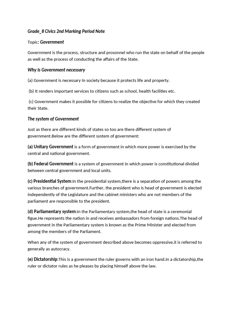 Grade_8 2nd Period Civics Note-WPS Office | PDF | Elections | Government