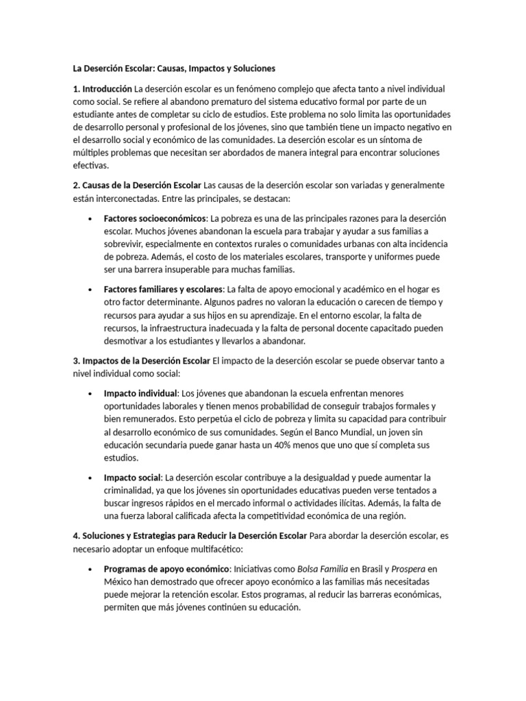 Deserción Escolar: Causas y Soluciones | PDF | Enseñando | Escuelas