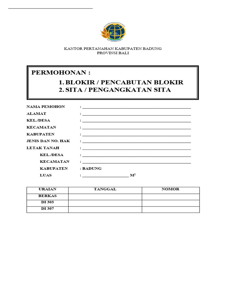 12-BLANKO PERMOHONAN BLOKIR SITA-eform | PDF