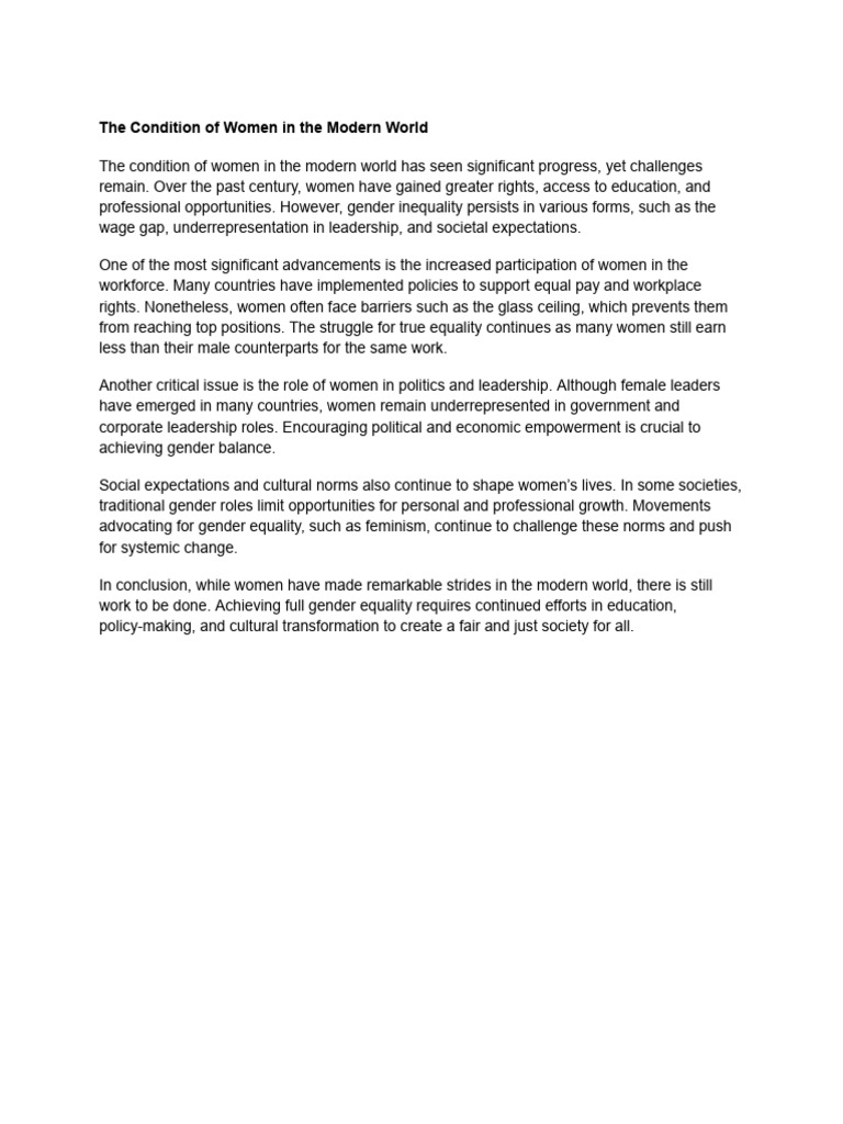 Essay On The Condition of Women in The Modern World | PDF