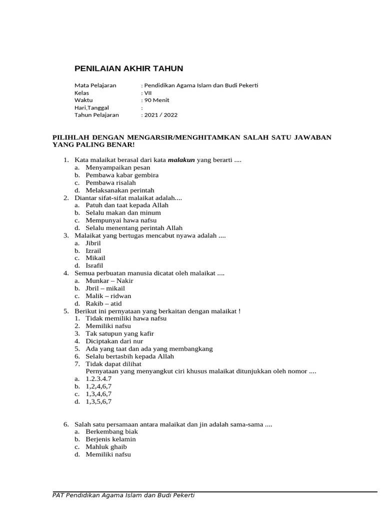 Soal PAT kls 7 | PDF