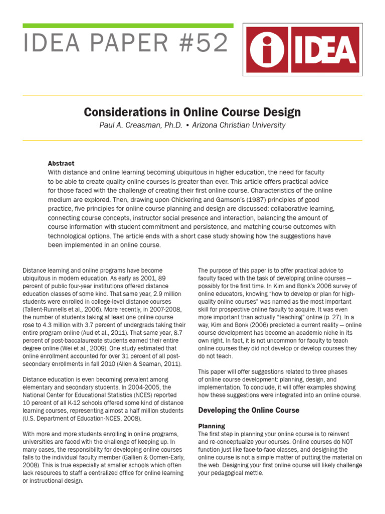 Considerations in Online Course Design | PDF | Educational Technology ...