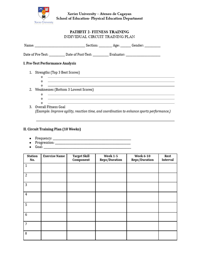 PATHFIT 2: 10-Week Circuit Training Plan | PDF | Physical Fitness ...
