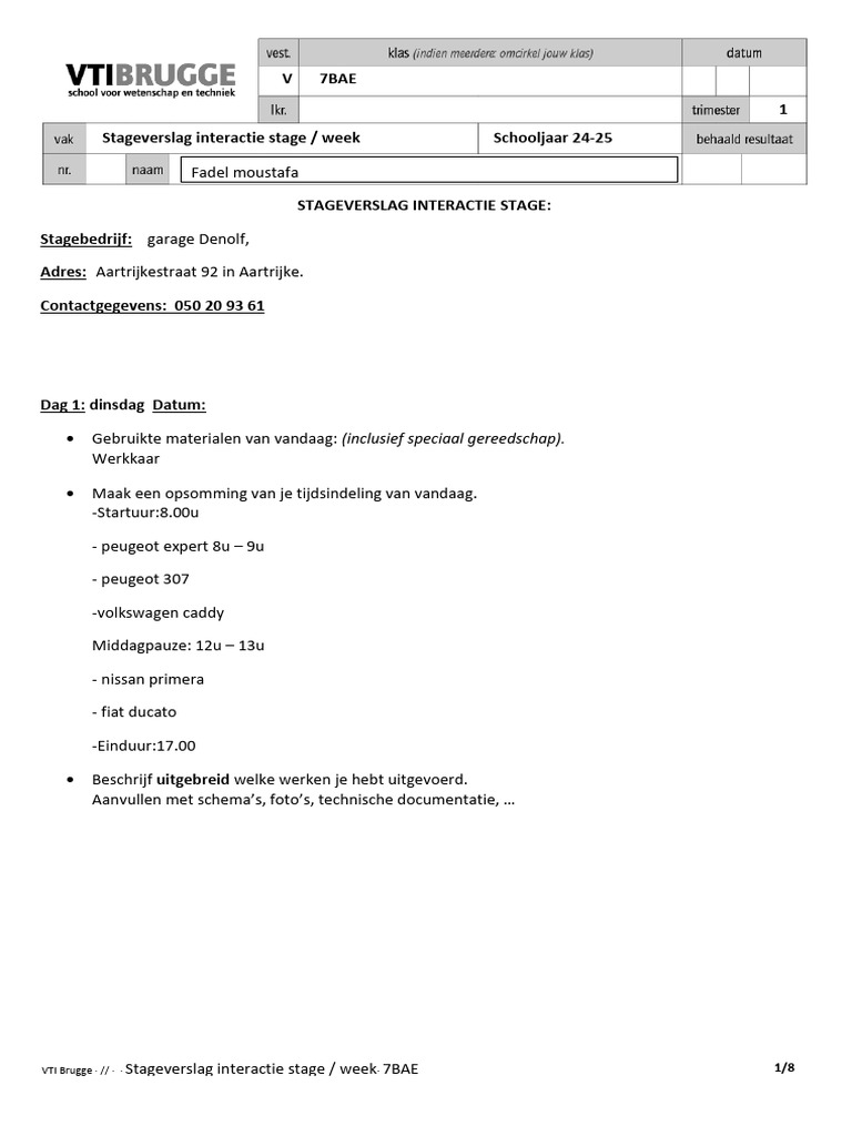 Fadel Moustafa Stageverslag Week 4 Trim 2 | PDF