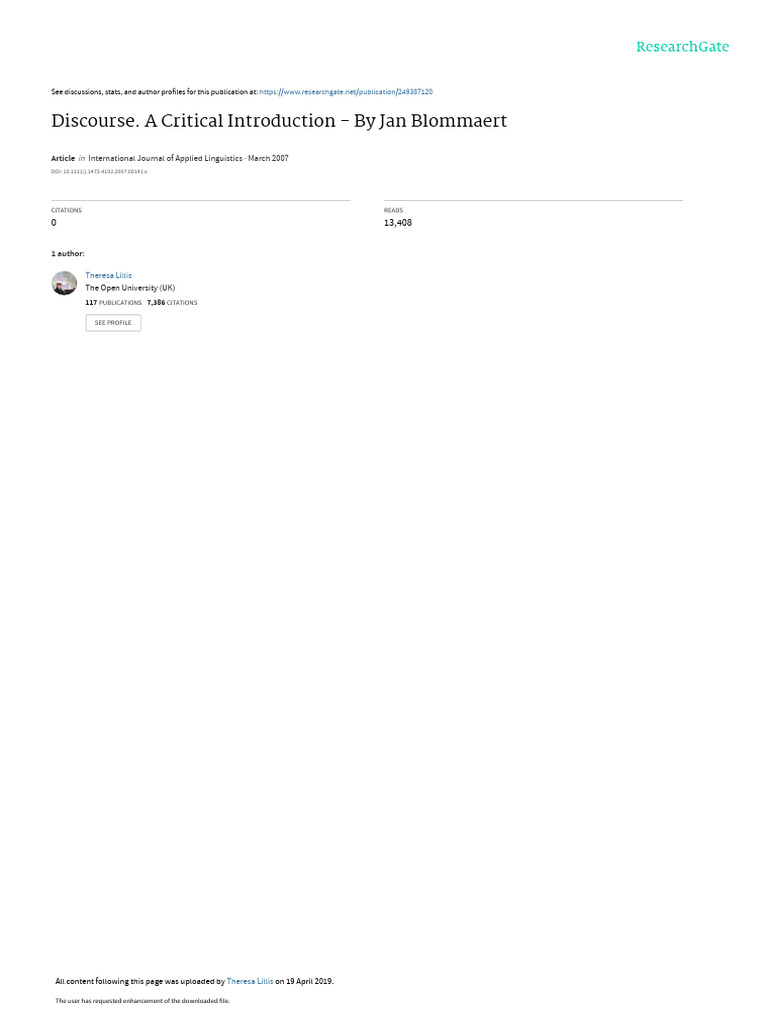 Ijal 141reviewofbdiscourse | PDF | Linguistics | Second Language Acquisition