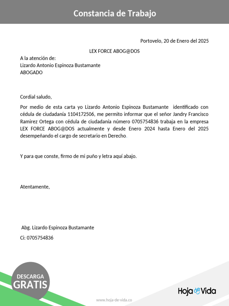 18 Carta Laboral Constancia de Trabajo | PDF