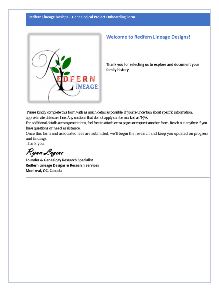 Welcome Form Redfern 2025 (3) | PDF | Genealogy | Family