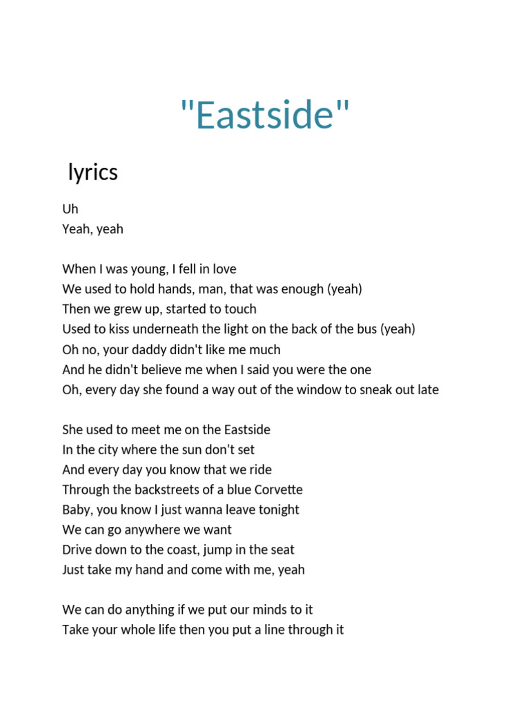 Eastside Love Story Lyrics | PDF