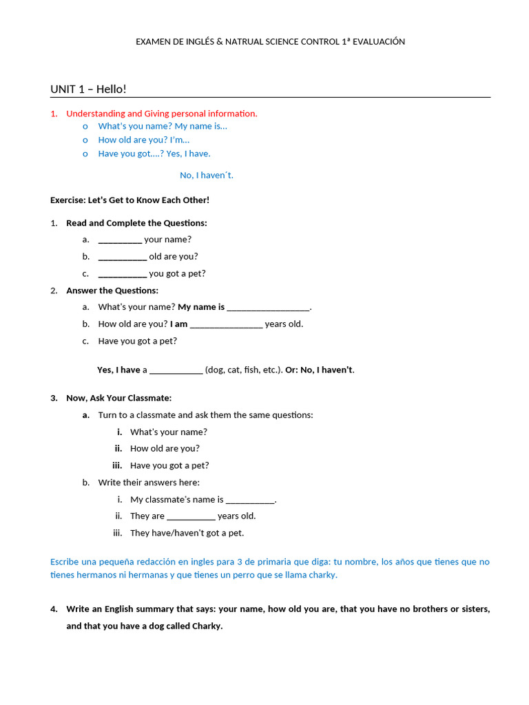 Unit 1. Hello! | PDF