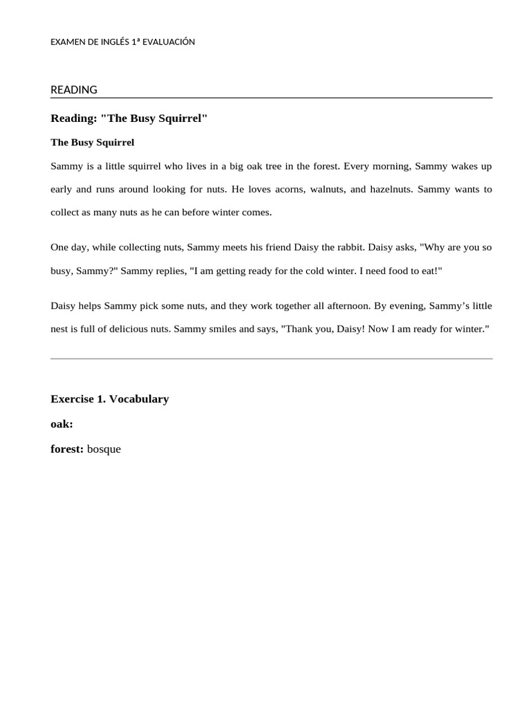 Grade 3 Reading: The Busy Squirrel | PDF