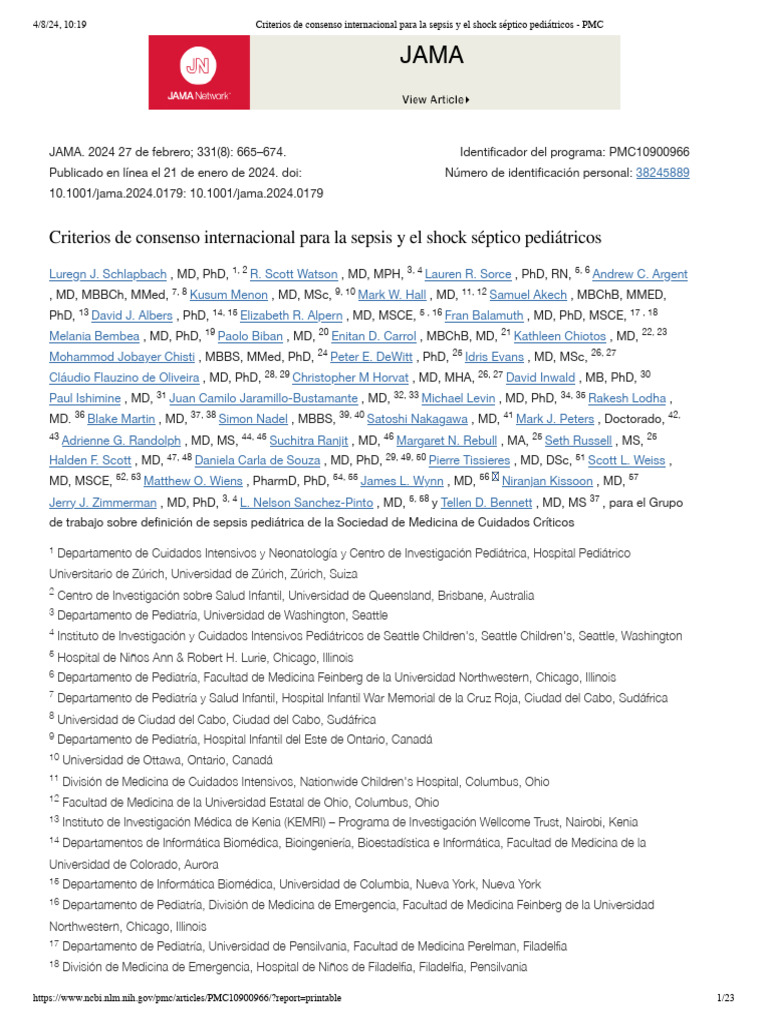 Criterios de Consenso Internacional para La Sepsis y El Shock Séptico Pediátricos - PMC | PDF ...