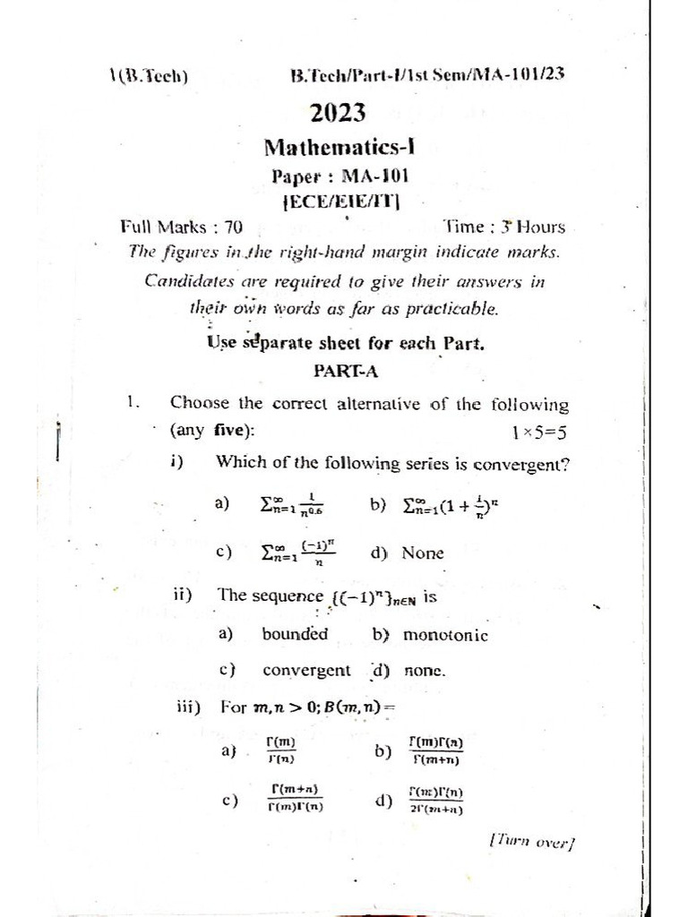 Math 2023 Btech 1st Year | PDF