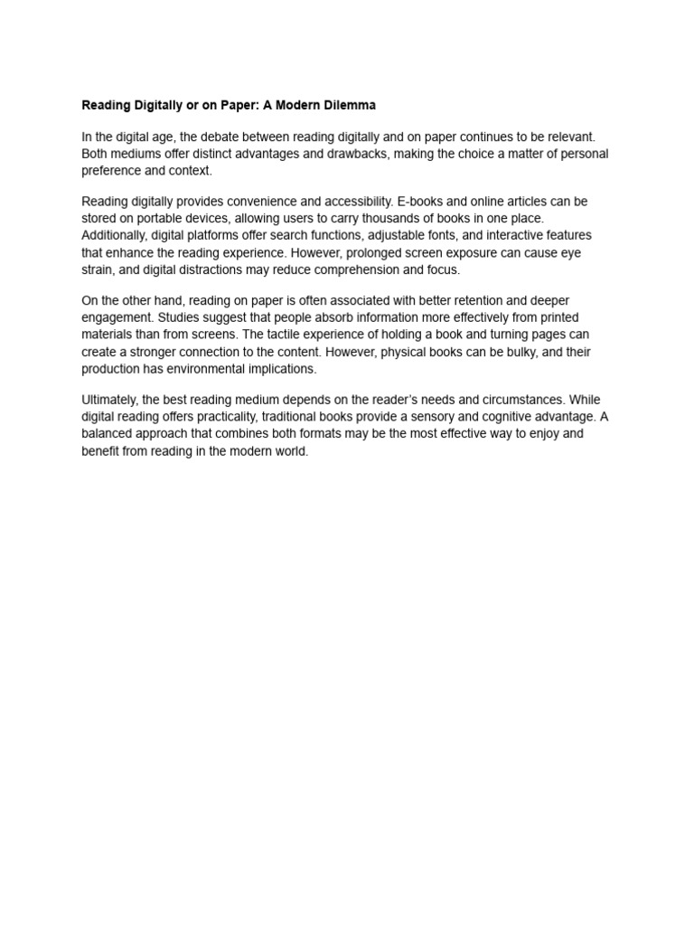 Digital vs. Paper Reading Debate | PDF