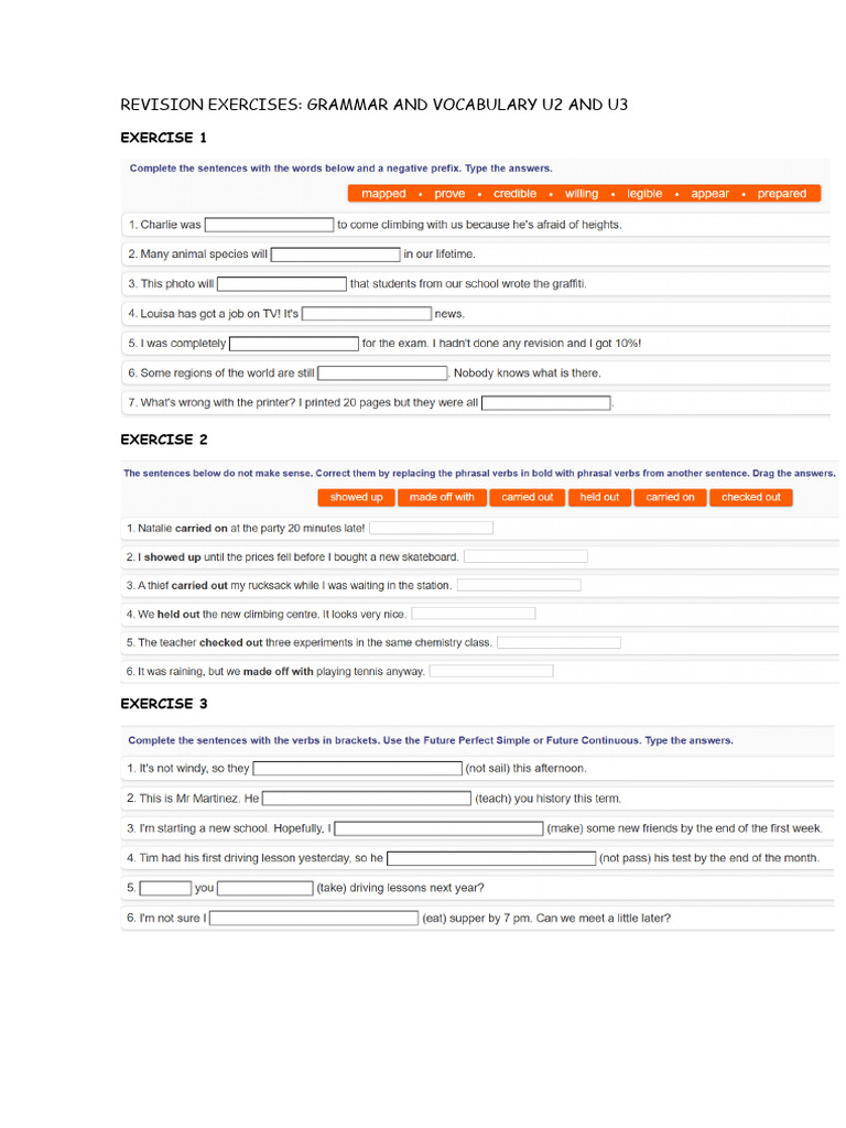 Revision Exercises U2 and U3 | PDF