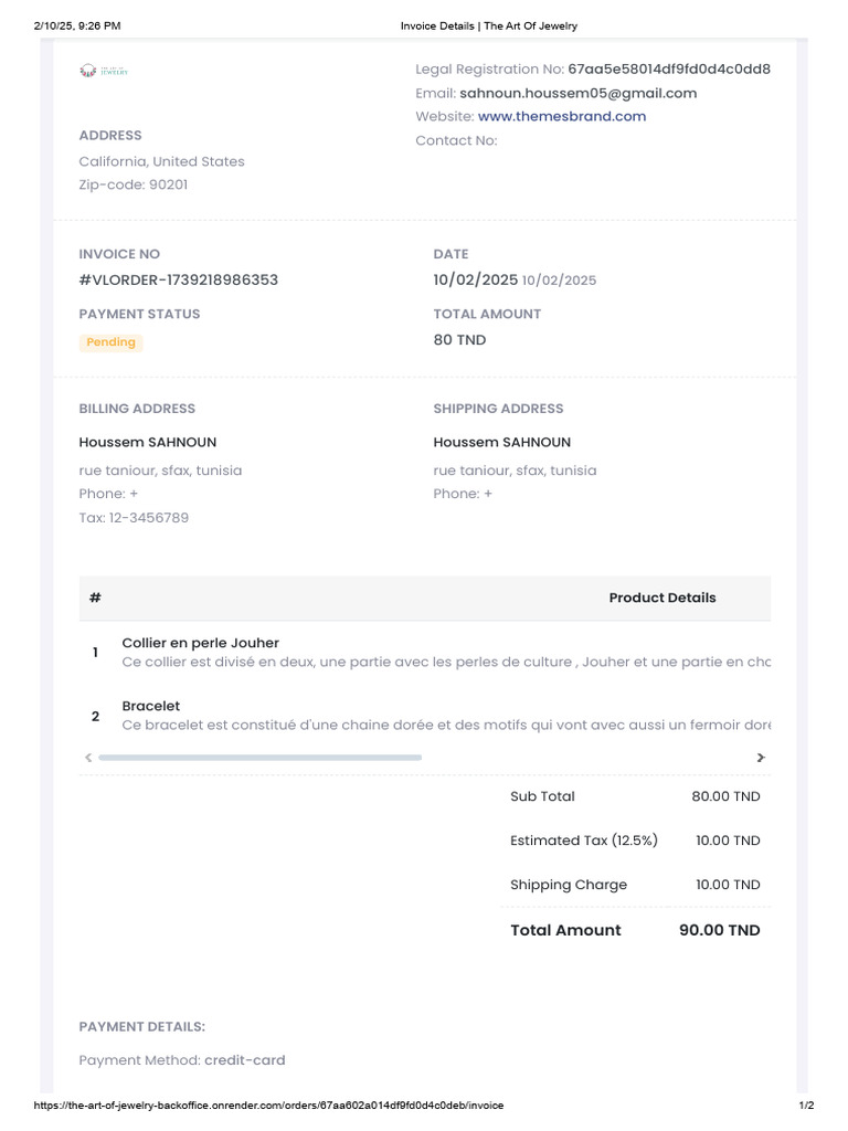 Invoice Details - The Art of Jewelry | PDF | Payments | Invoice