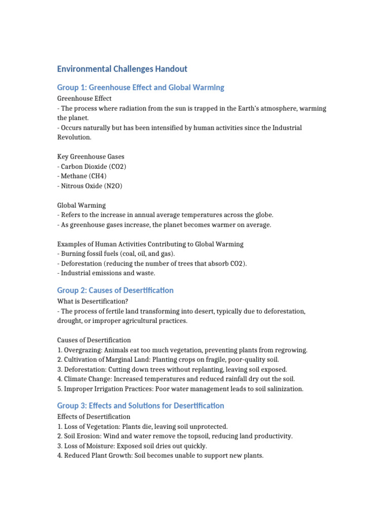 Environmental_Challenges_Handout_Updated | PDF | Climate Change | Soil
