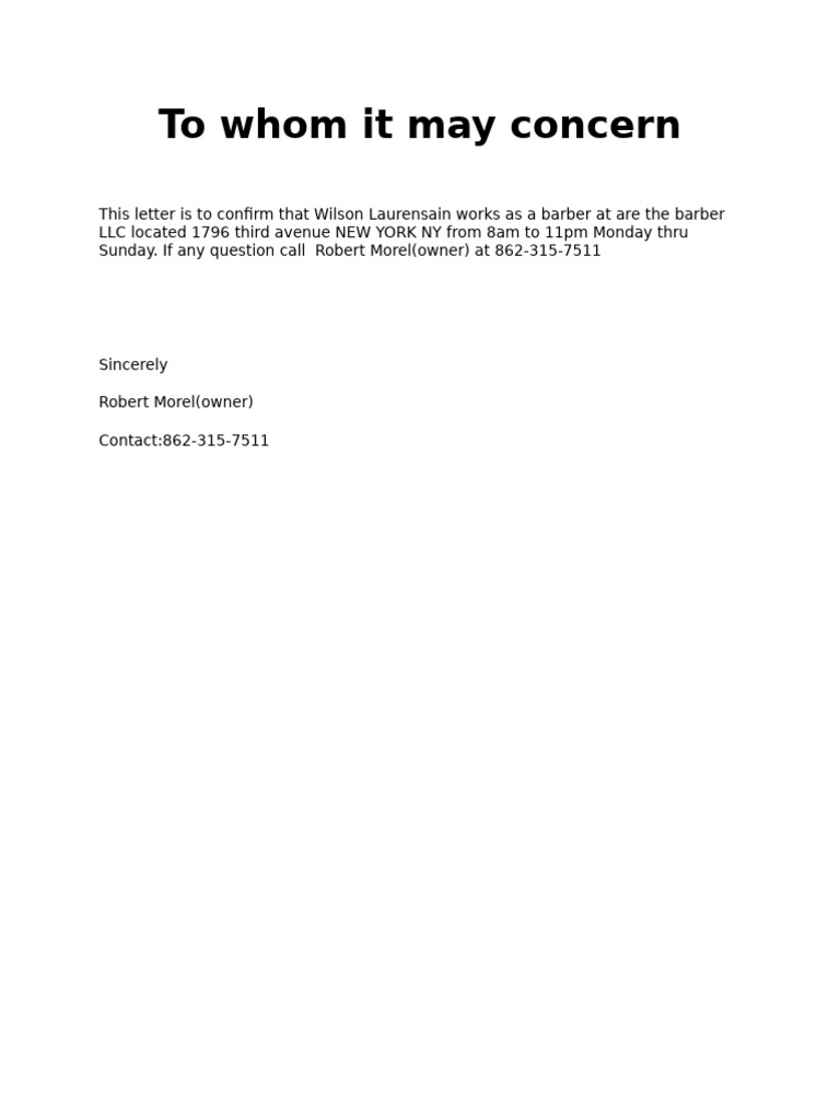 To Whom It May Concern | PDF
