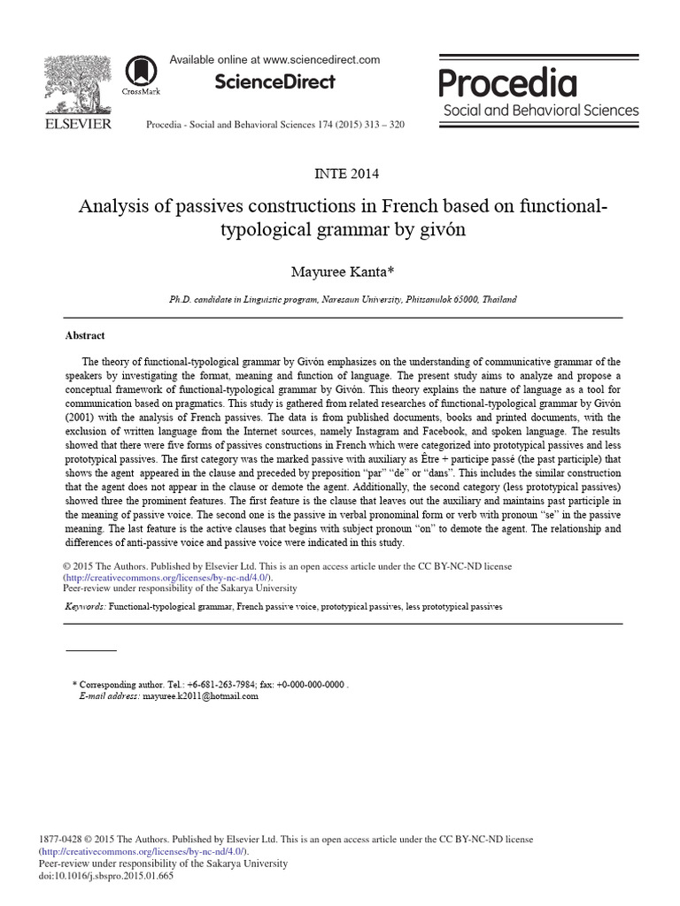 Analysis of Passives Constructions in French Based | PDF | Verb ...
