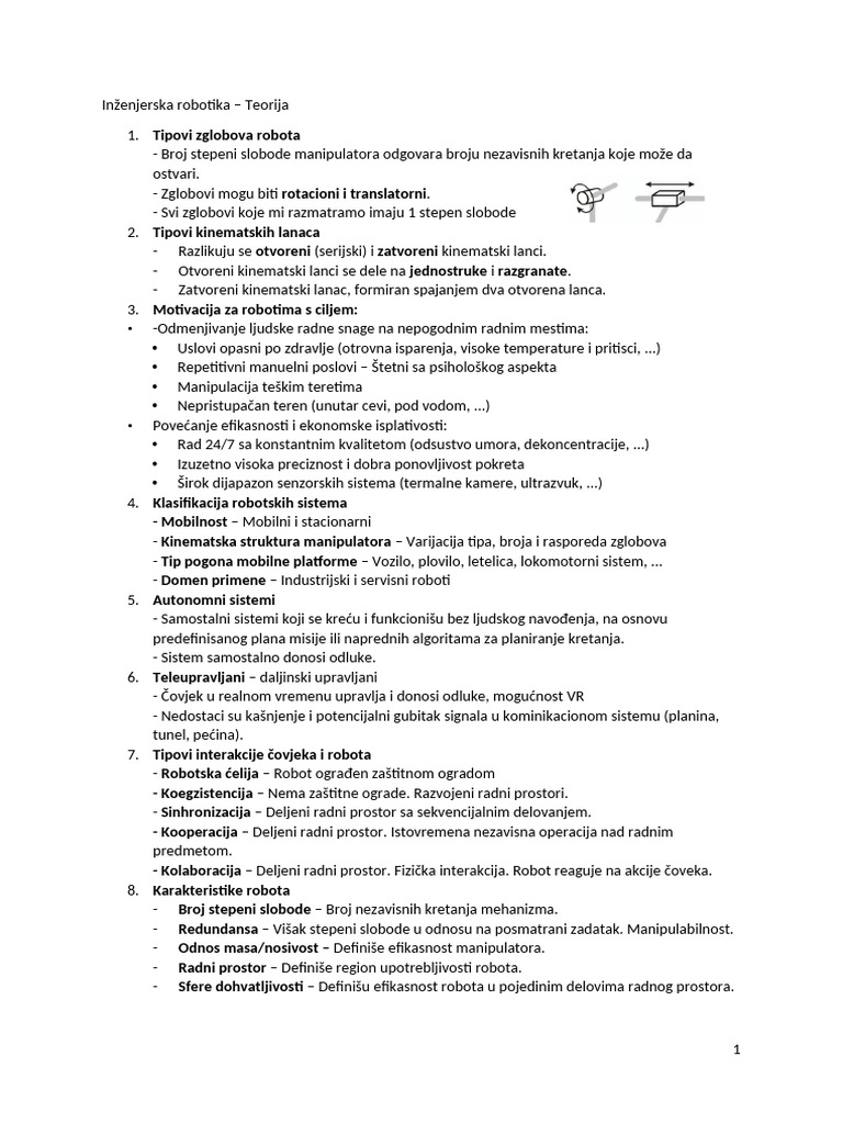 Inženjerska Robotika Teorija - Skripta | PDF