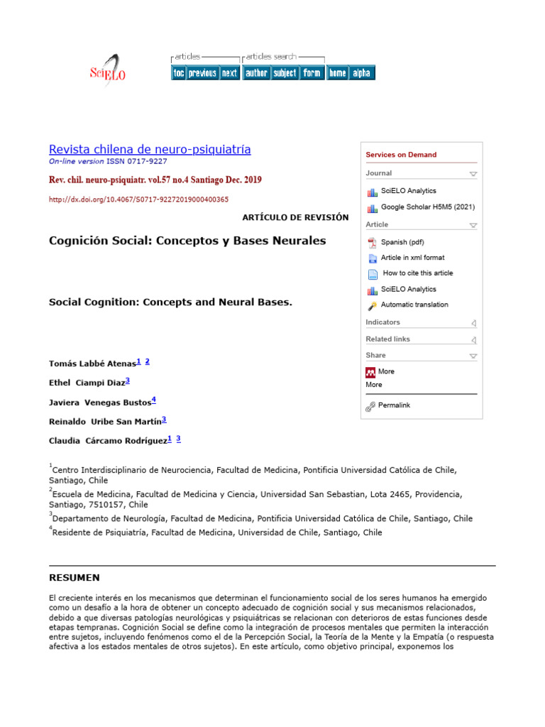 Cognición Social: Conceptos y Bases Neurales | PDF | Las emociones | Mente