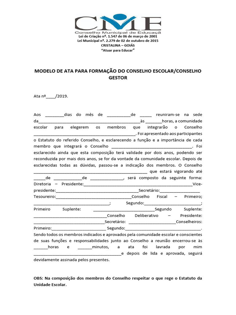 Formação do Conselho Escolar 2019 | PDF