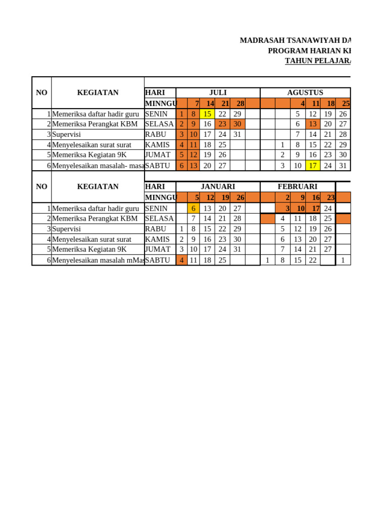 Program Harian Kamad18.19 | PDF