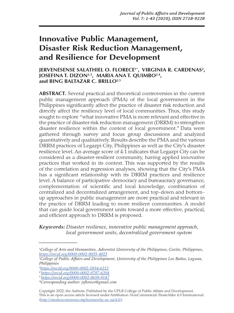 Innovative Public Management Disaster Risk Reduction Management | PDF | Sampling (Statistics ...