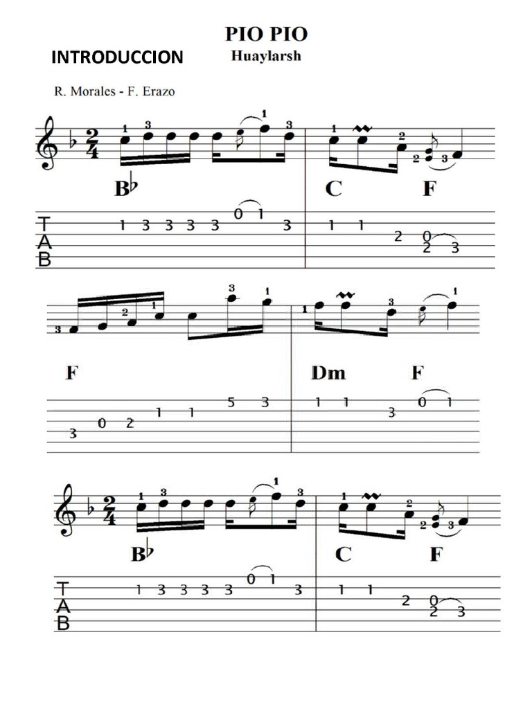 El Pio Pio Huayno en Guitarra Tab Con Acordes | PDF