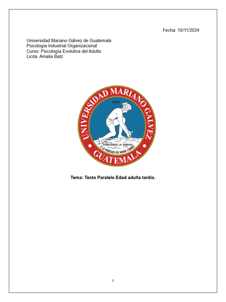 Desarrollo en la Edad Adulta Tardía | PDF | Adultos | Vejez