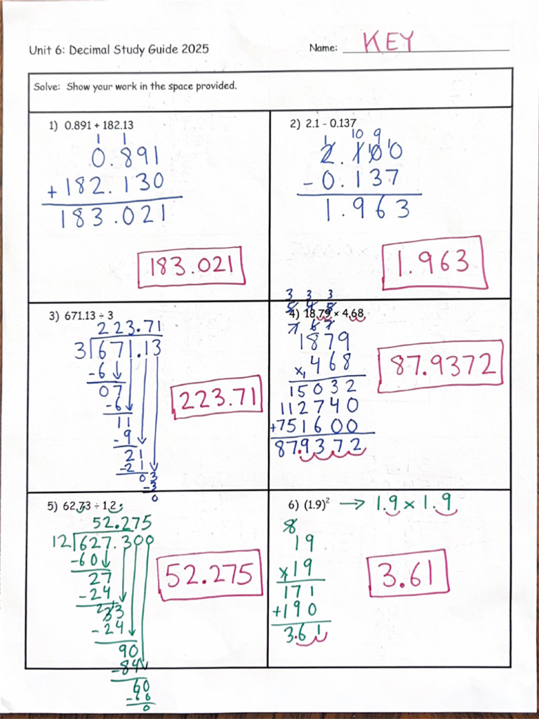 Unit 6 Decimals Stud | PDF