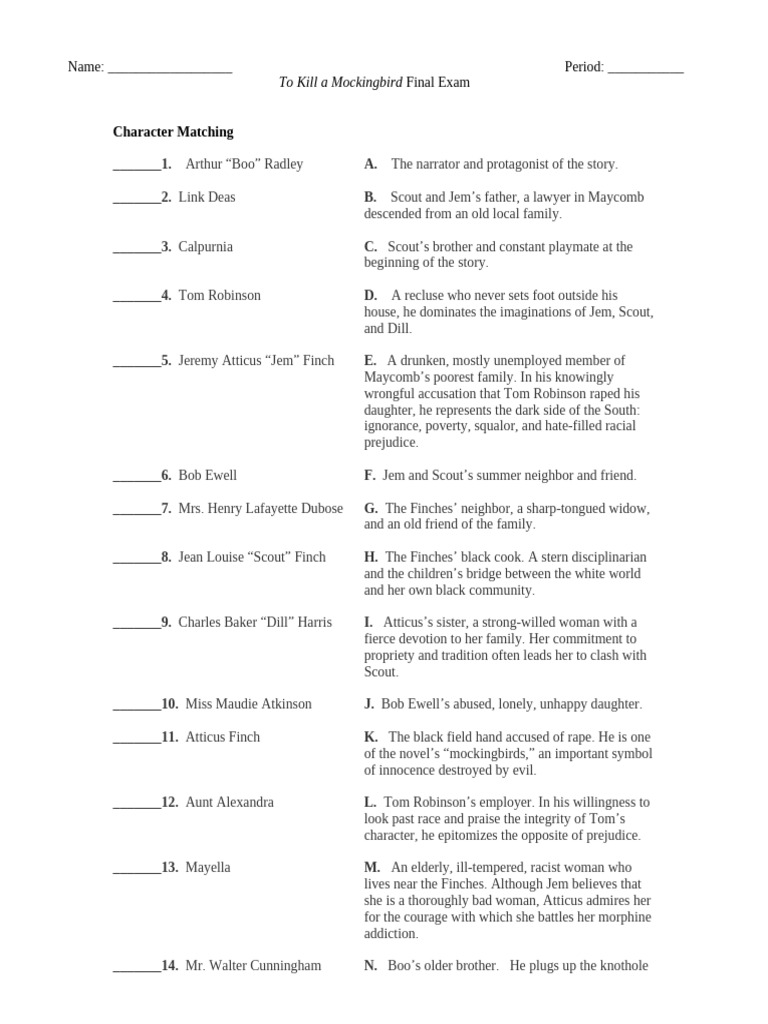 To Kill and Mockingbird Test | PDF | To Kill A Mockingbird