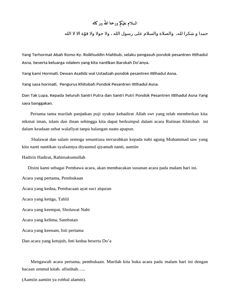 Susunan Acara Khitobah Pesantren | PDF