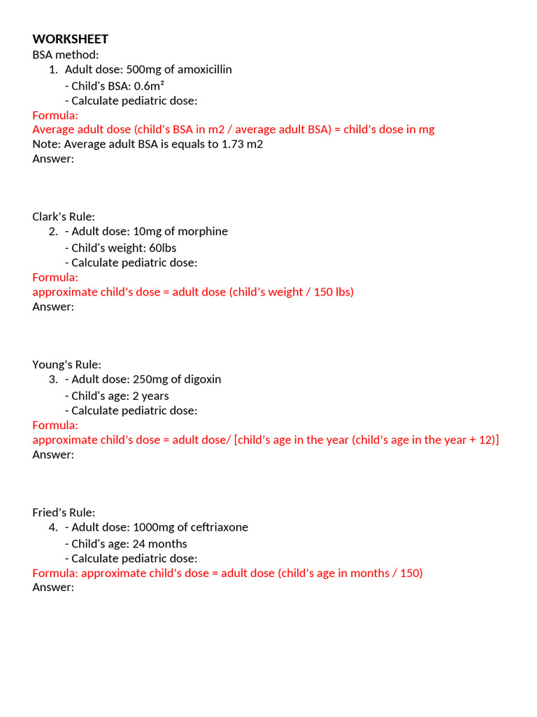 Pediatric Dosage Calculation Methods | PDF