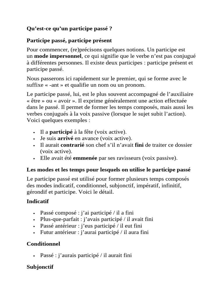 Comprendre le participe passé en français | PDF | Temps (grammaire) | Verbe