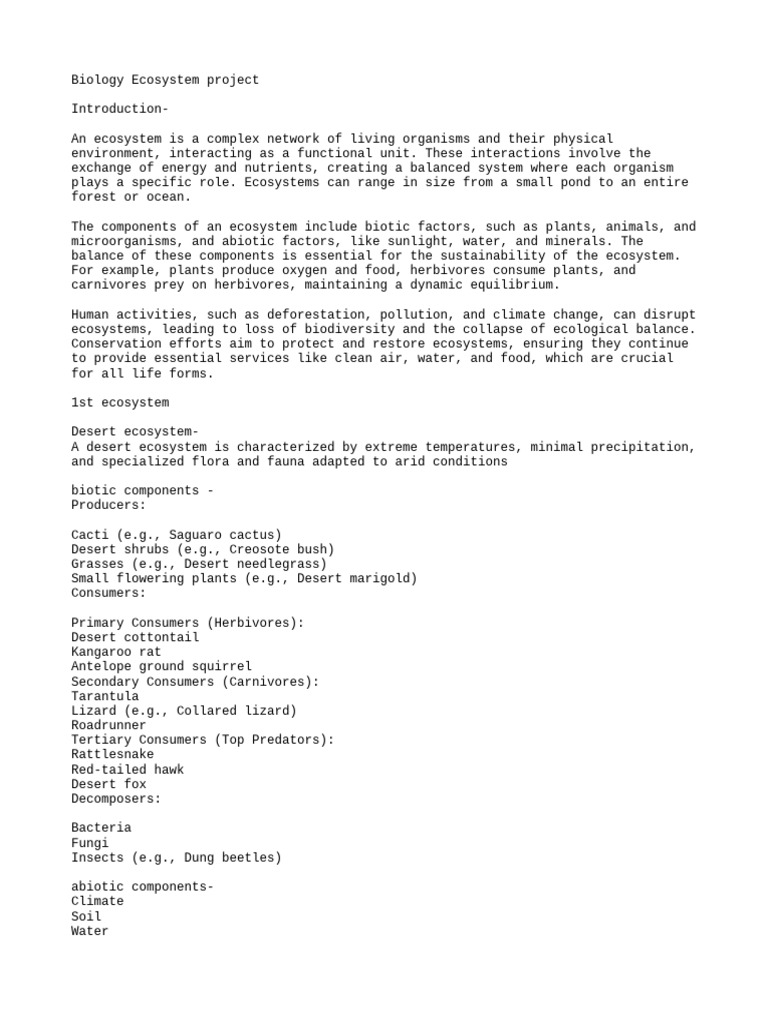 Biology Ecosystem Project Overview | PDF