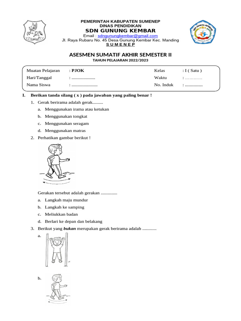 Soal Asesmen Sumatif Kelas 1 | PDF