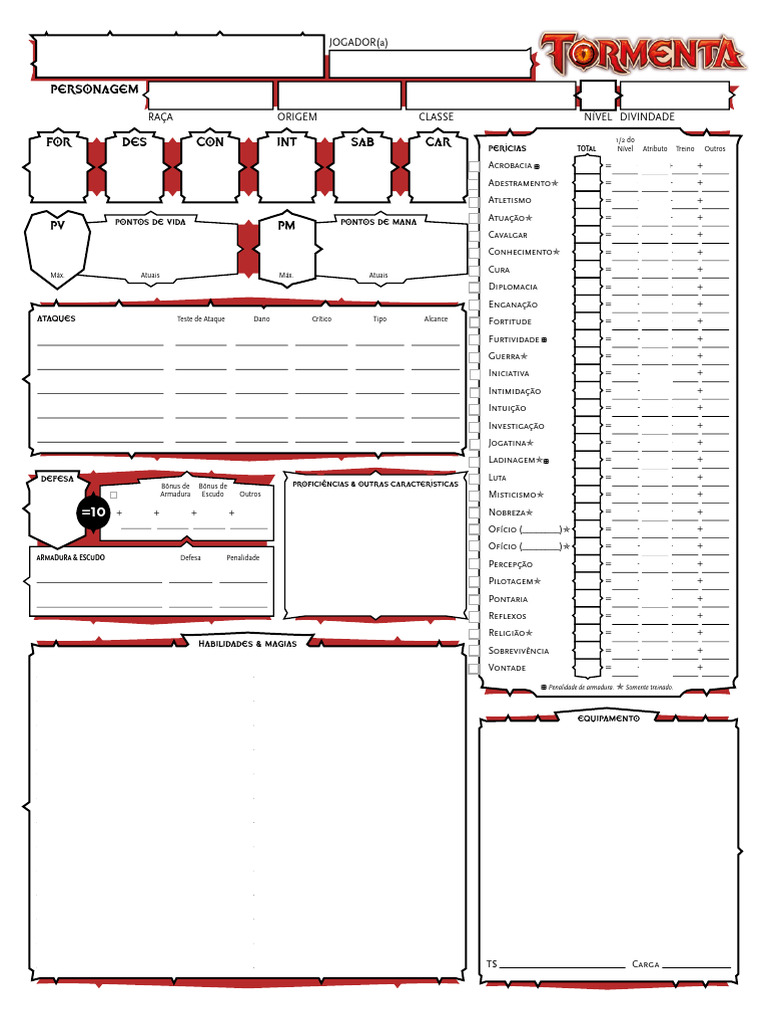 T20 - Ficha Editável 2 Páginas | PDF | Jogos de RPG | Jogos