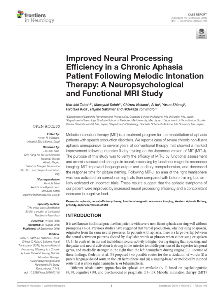 Improved Neural Processing Efficiency in A Chronic | PDF | Aphasia ...