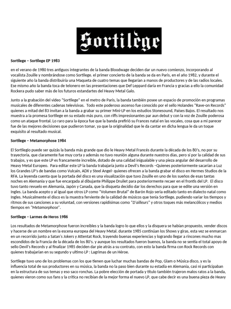 1984 - 1986 Sortilege | PDF | Grupos musicales | La música rock