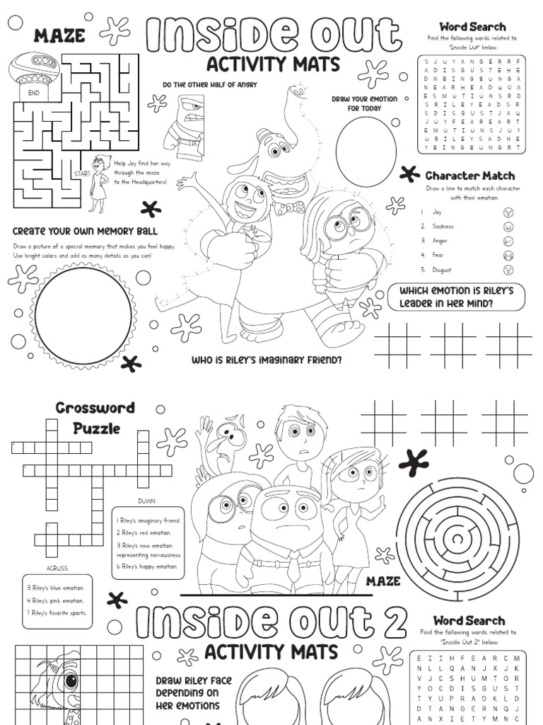 Inside Out Activity Mats for Kids | PDF | Emotions | Subjective Experience